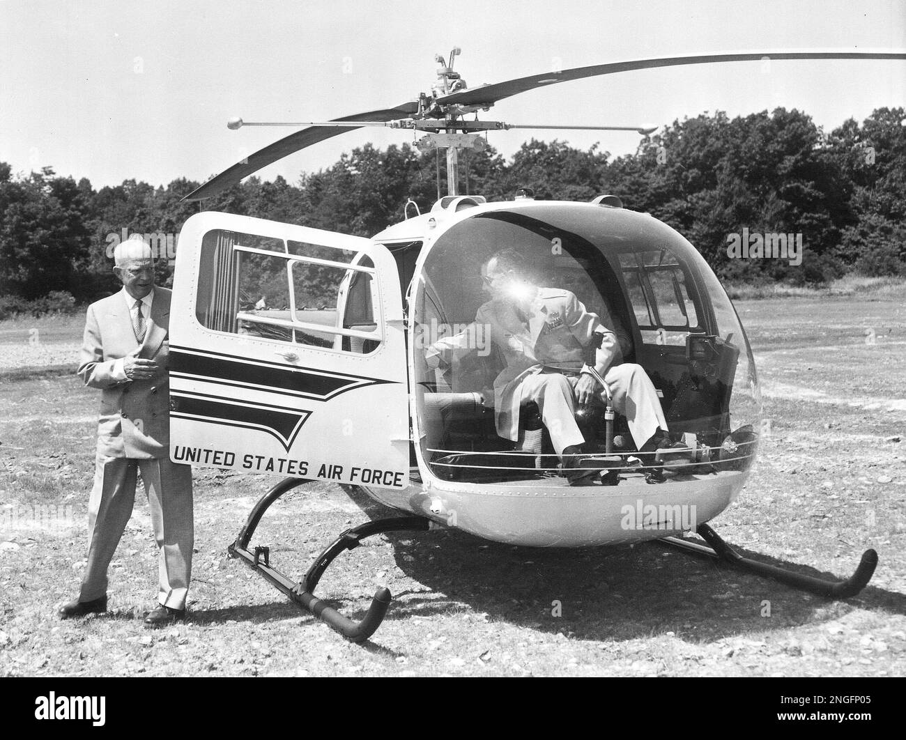 President Eisenhower leaves his new helicopter at a secret command ...