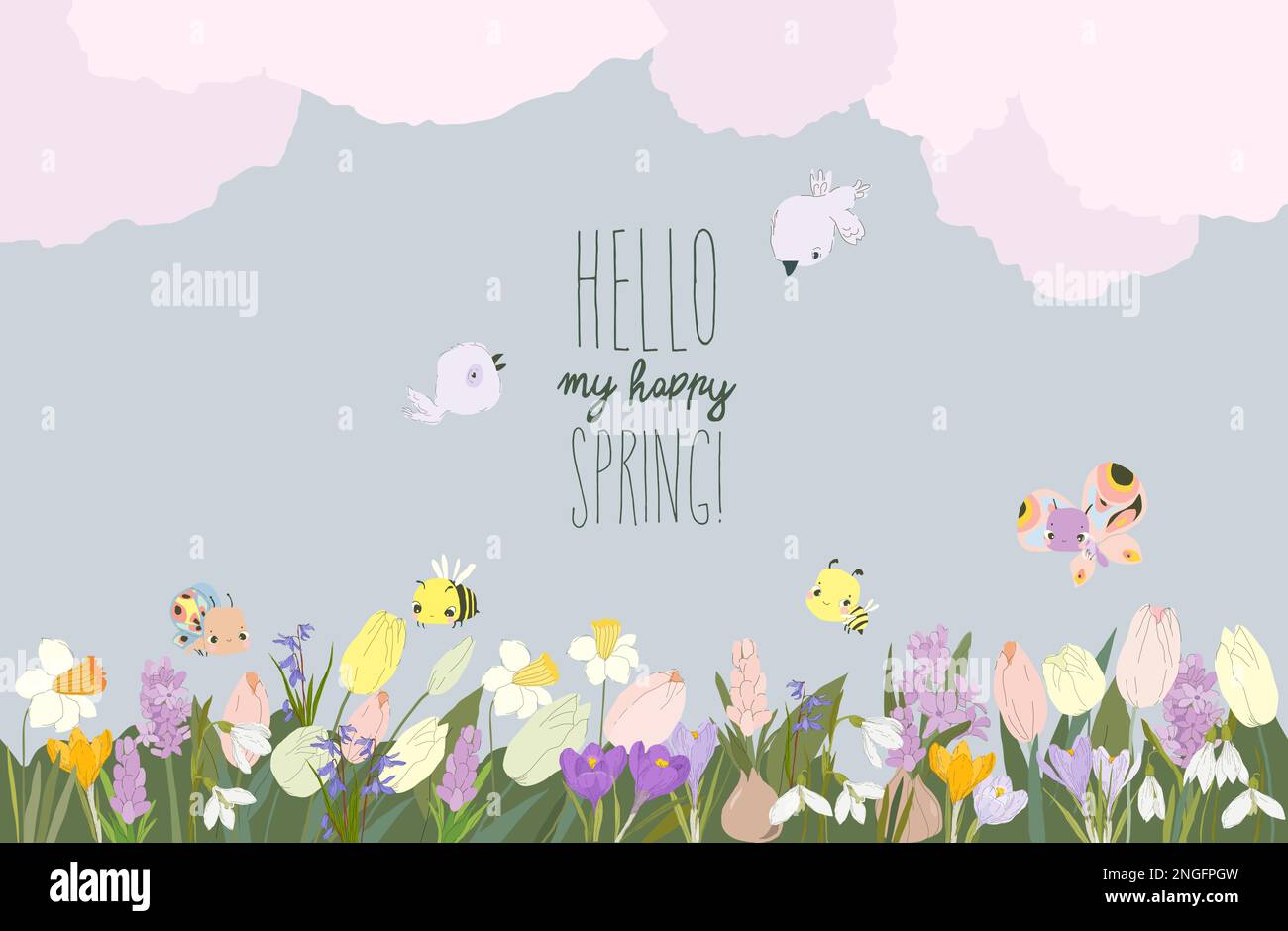 Horizontal Border with Spring Meadow Plants and Insects. Green Grass ... Horizontal Border with Spring Meadow Plants and Insects. Green Grass ...