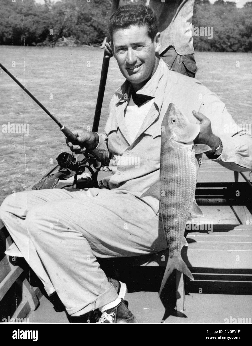 Ted Williams, Boston Red Sox slugger, is shown with his catch while ...