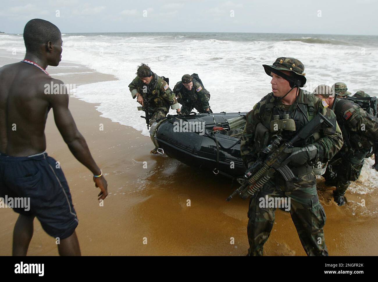 American Navy Seals landing on the main beach in Monrovia, Liberia ...