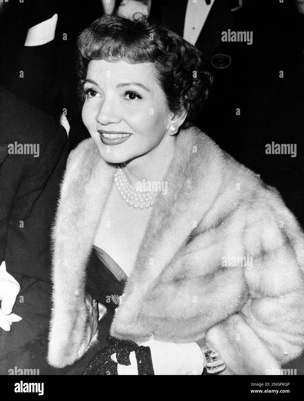 French-born American actress Claudette Colbert is shown in London ...