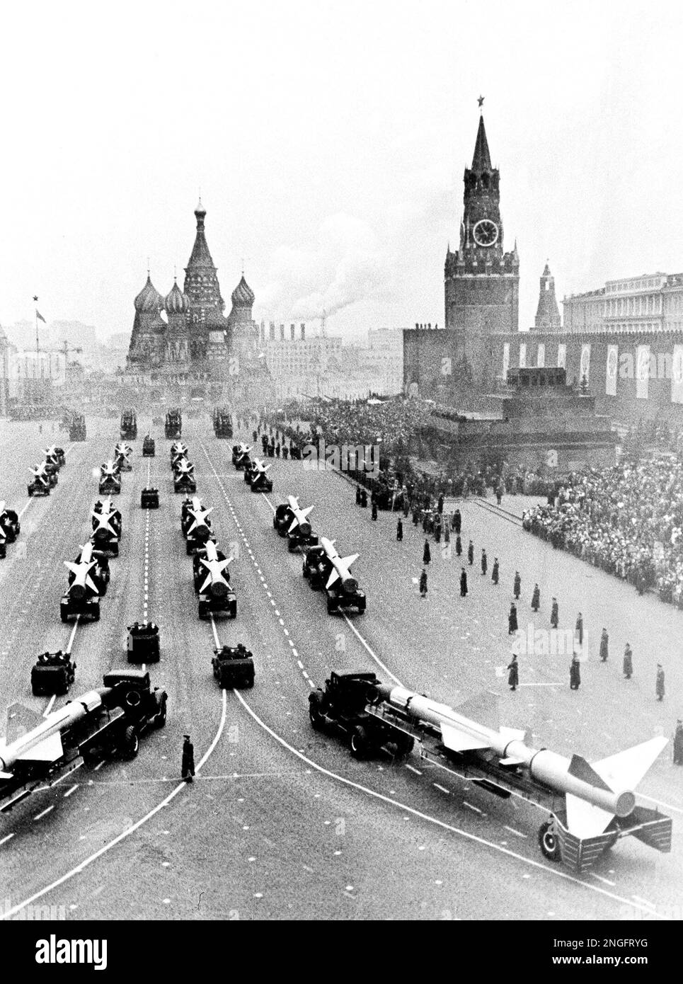 A long line of Soviet Army rockets move into Moscow's Red Square ...