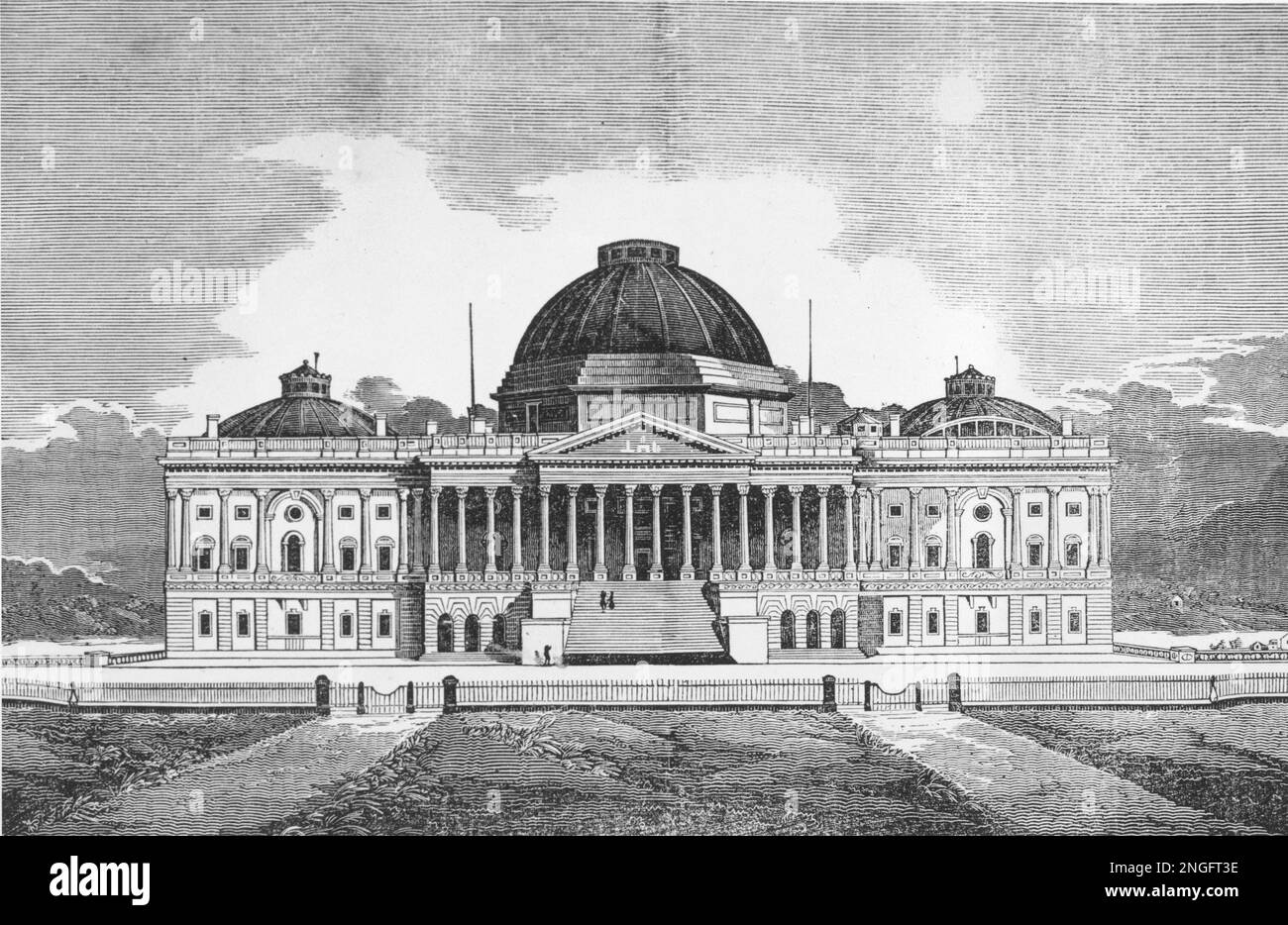 The north and south wings, central portion and low wooden dome of the U ...
