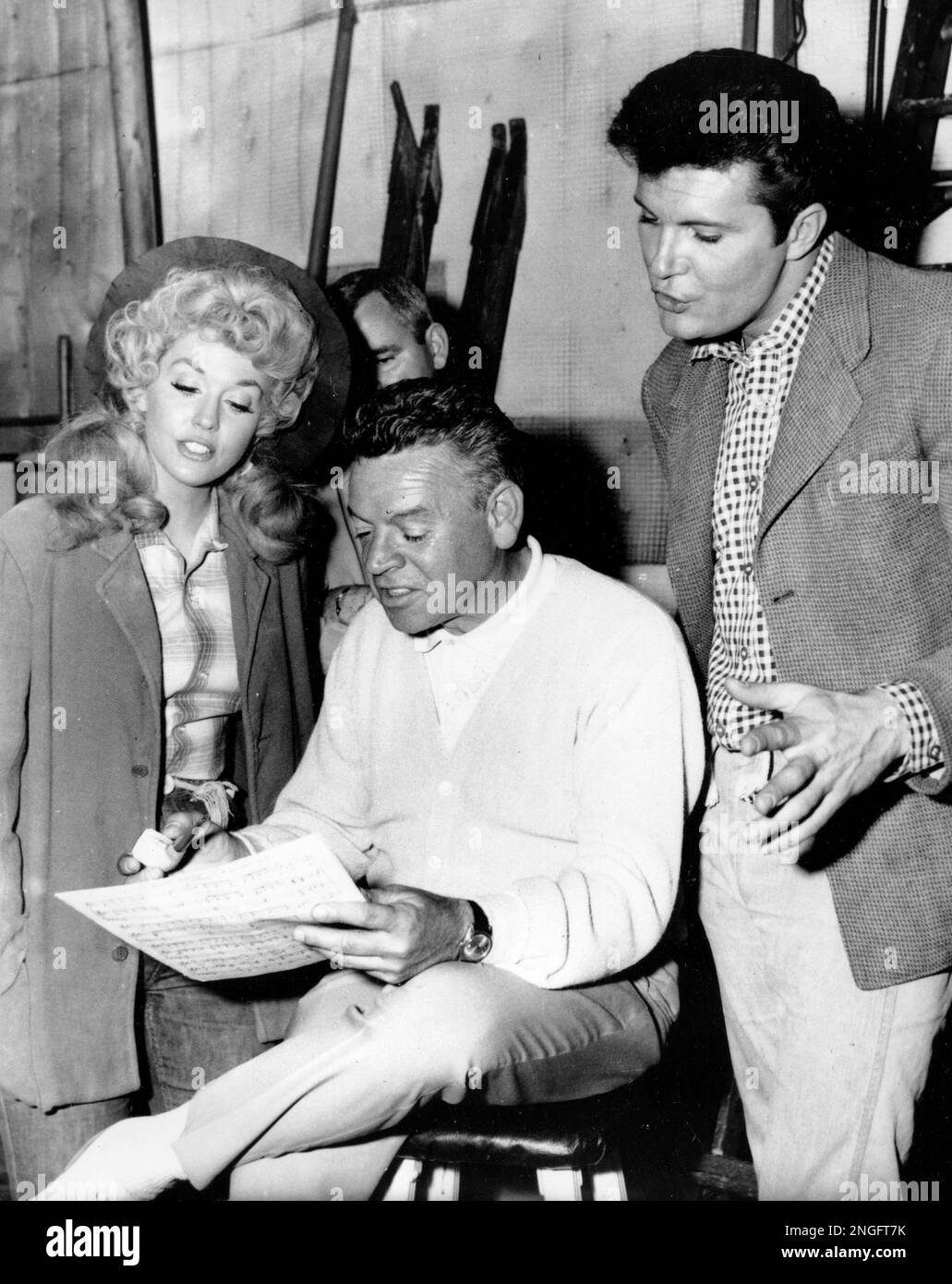 Orchestra leader Les Brown rehearses with actors Donna Douglas and Max ...