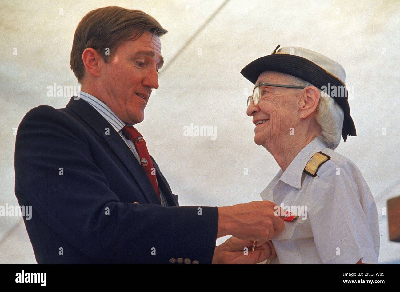 Admiral Grace Hopper is honored by Navy Secretary John Lehman, during ...