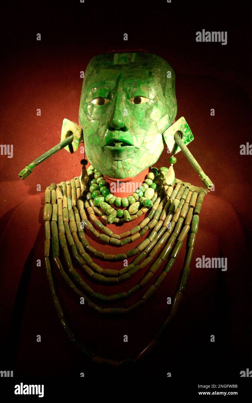 Seen is the mask of Mayan King Pakal, after it was restored and placed ...