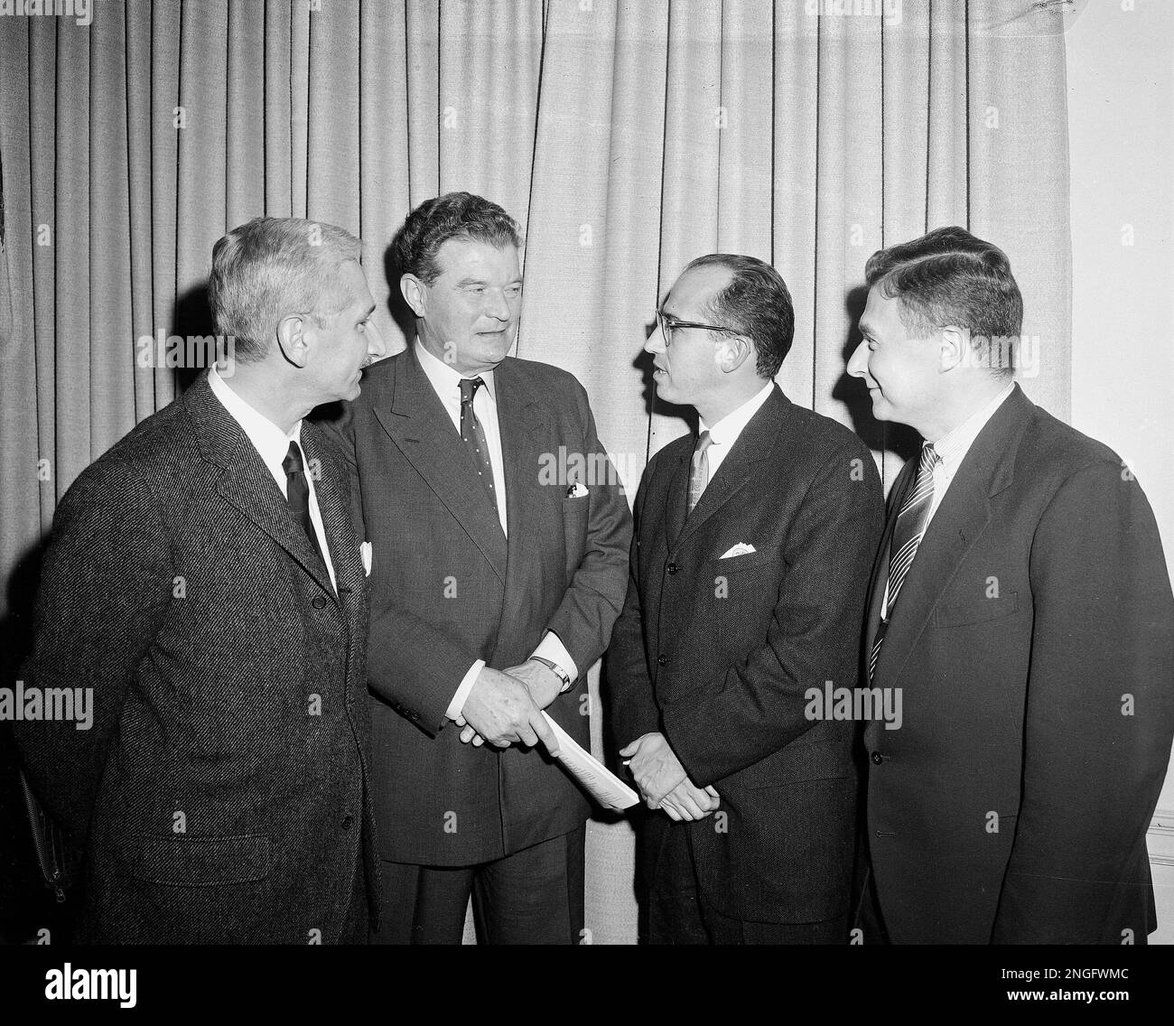 Medical researchers, from left, A.B.Sabin, J. Orskov, Dr. Jonas Salk ...