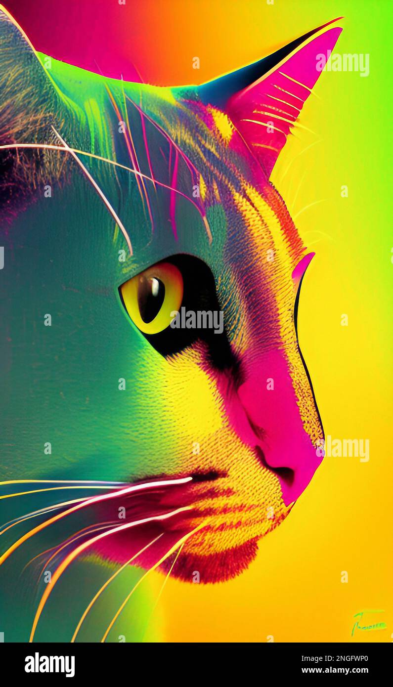 Colorful cat drawing hi-res stock photography and images - Alamy