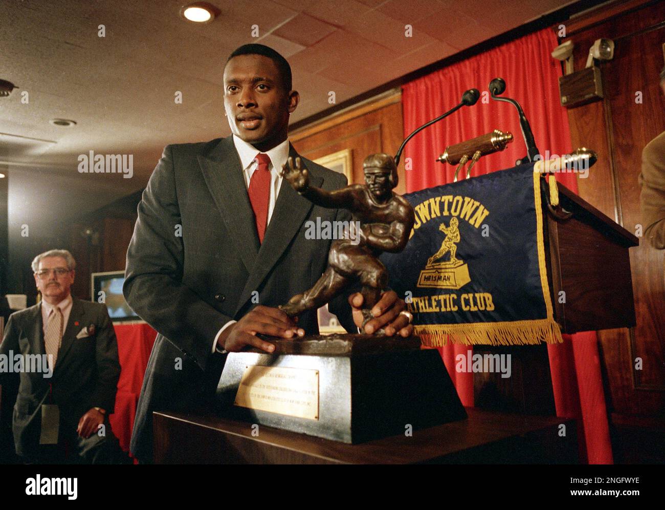 Notre Dame's wide receiver and kick return specialist Tim Brown poses ...