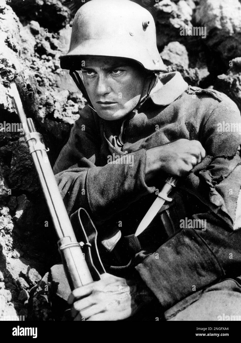 Actor Lew Ayres is shown in the role of Paul Baumera in the 1930 war ...