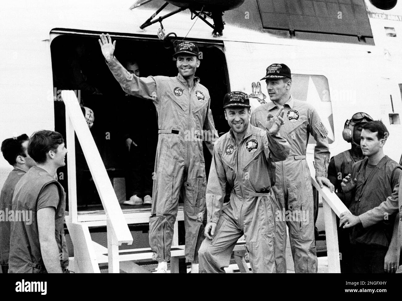 Apollo 13 astronauts Fred W. Haise, James A. Lovell and John L. Swigert ...