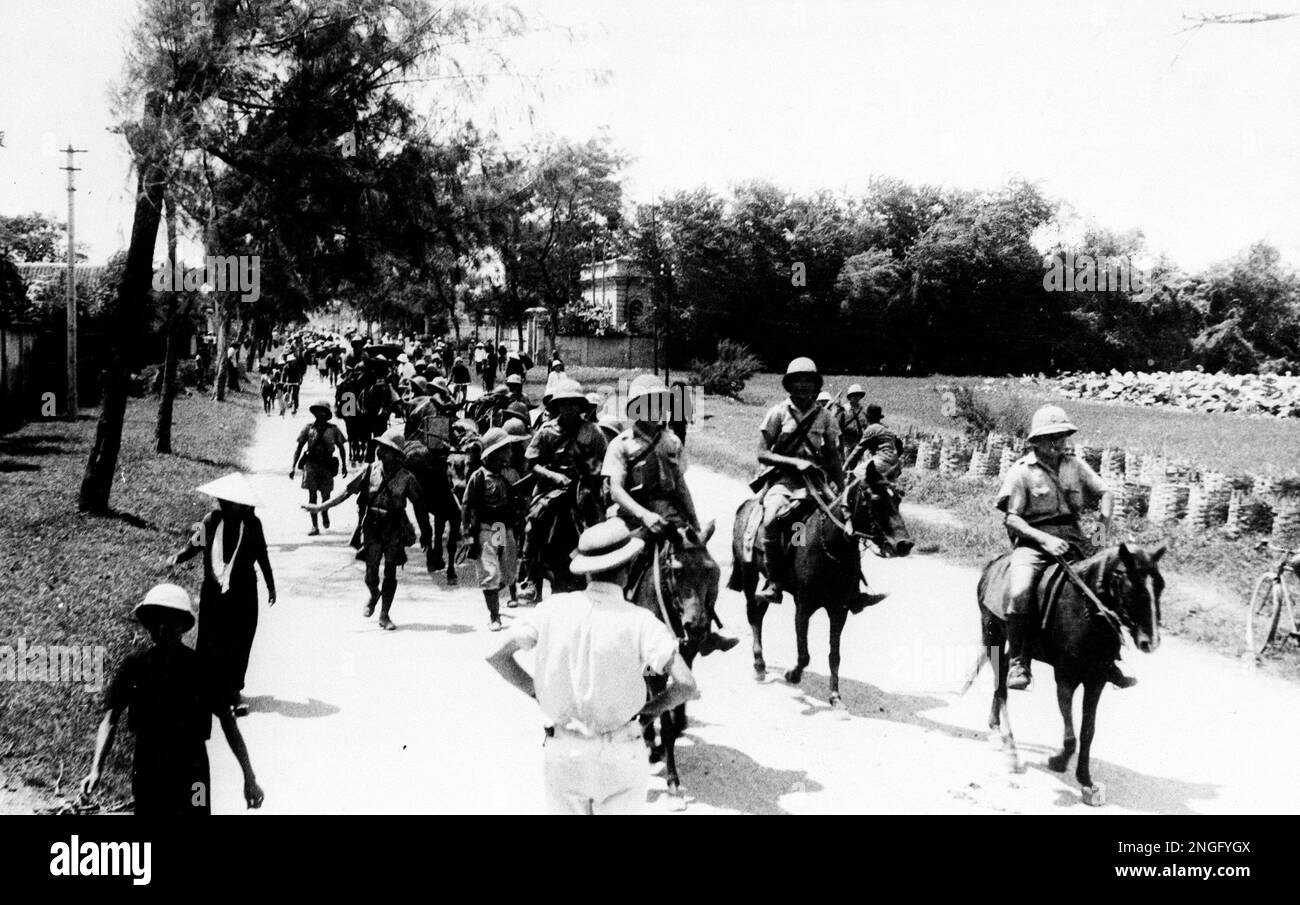 French colonial forces move out of Haiphong, in the Tonkin region of ...