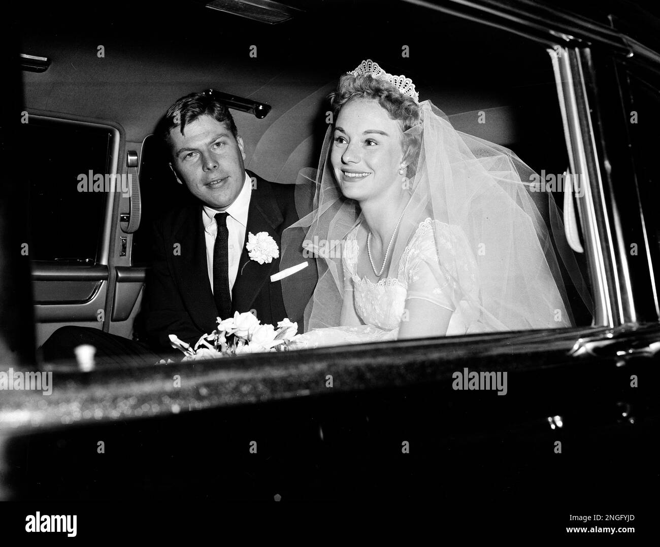 Actor Albert Salmi and his bride, actress Peggy Ann Garner, who both ...