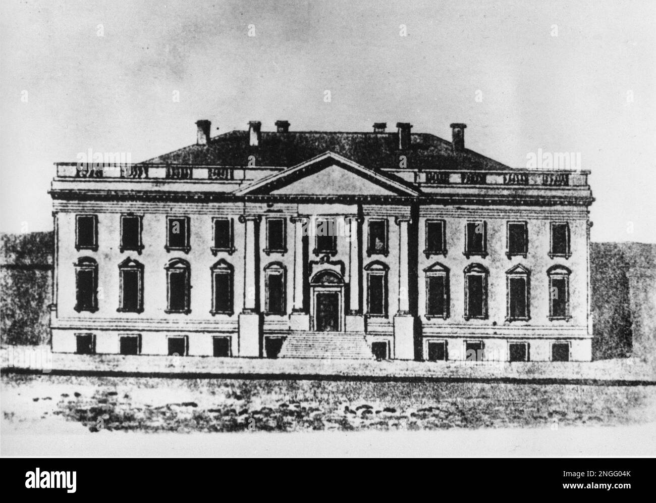 This is a drawing of the first White House designed by architect James ...