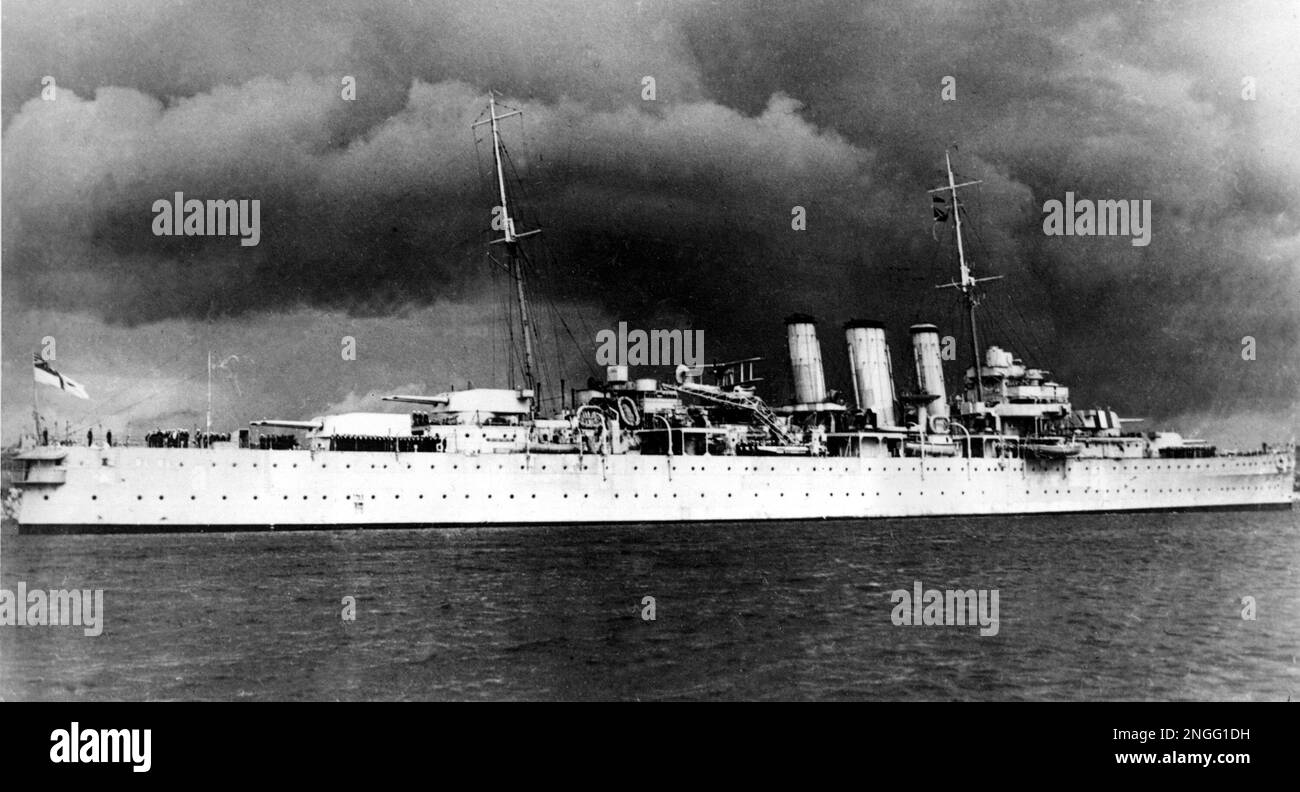 The 9,975-ton British heavy cruiser Dorsetshire is shown in May 1941 ...