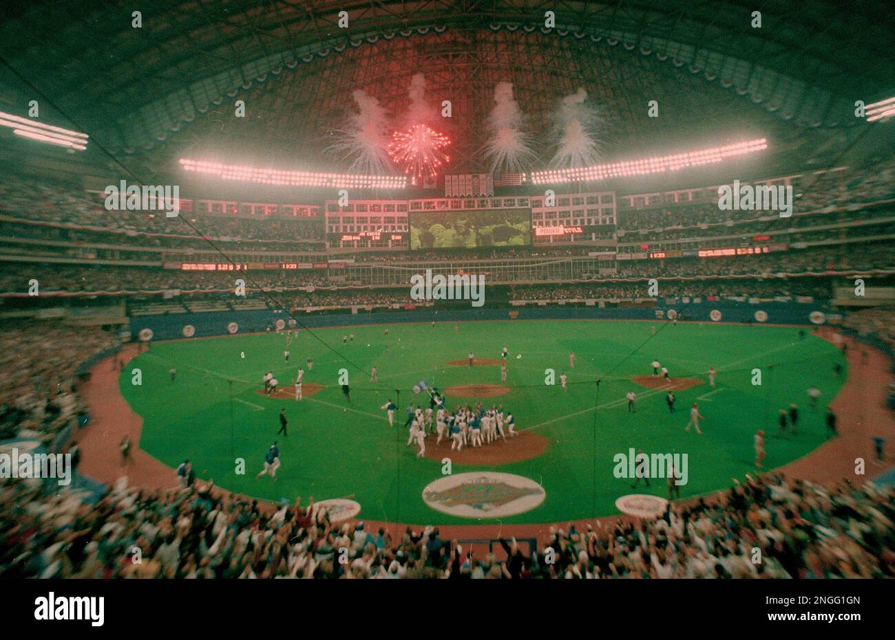 Toronto's Skydome erupts in fireworks as Blue Jays' Joe Carter crosses ...