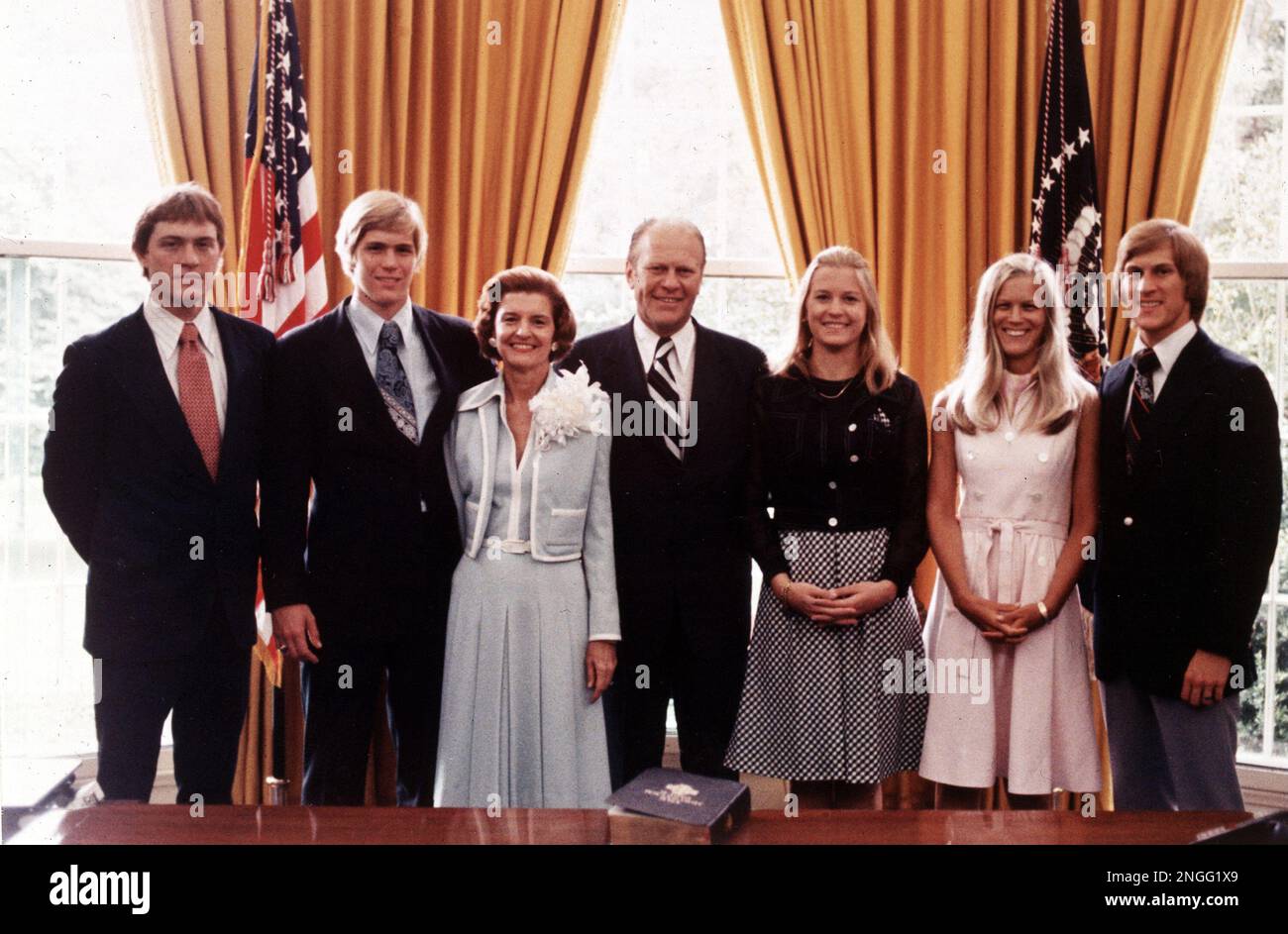 U.S. President Gerald Ford, center, poses with his family in the White ...