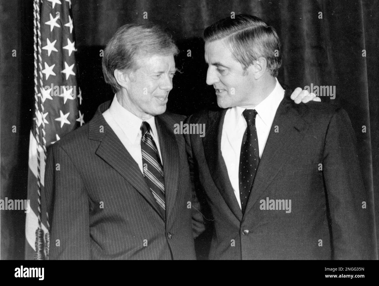 U.S. President Carter, left, and Vice President Walter Mondale stand ...