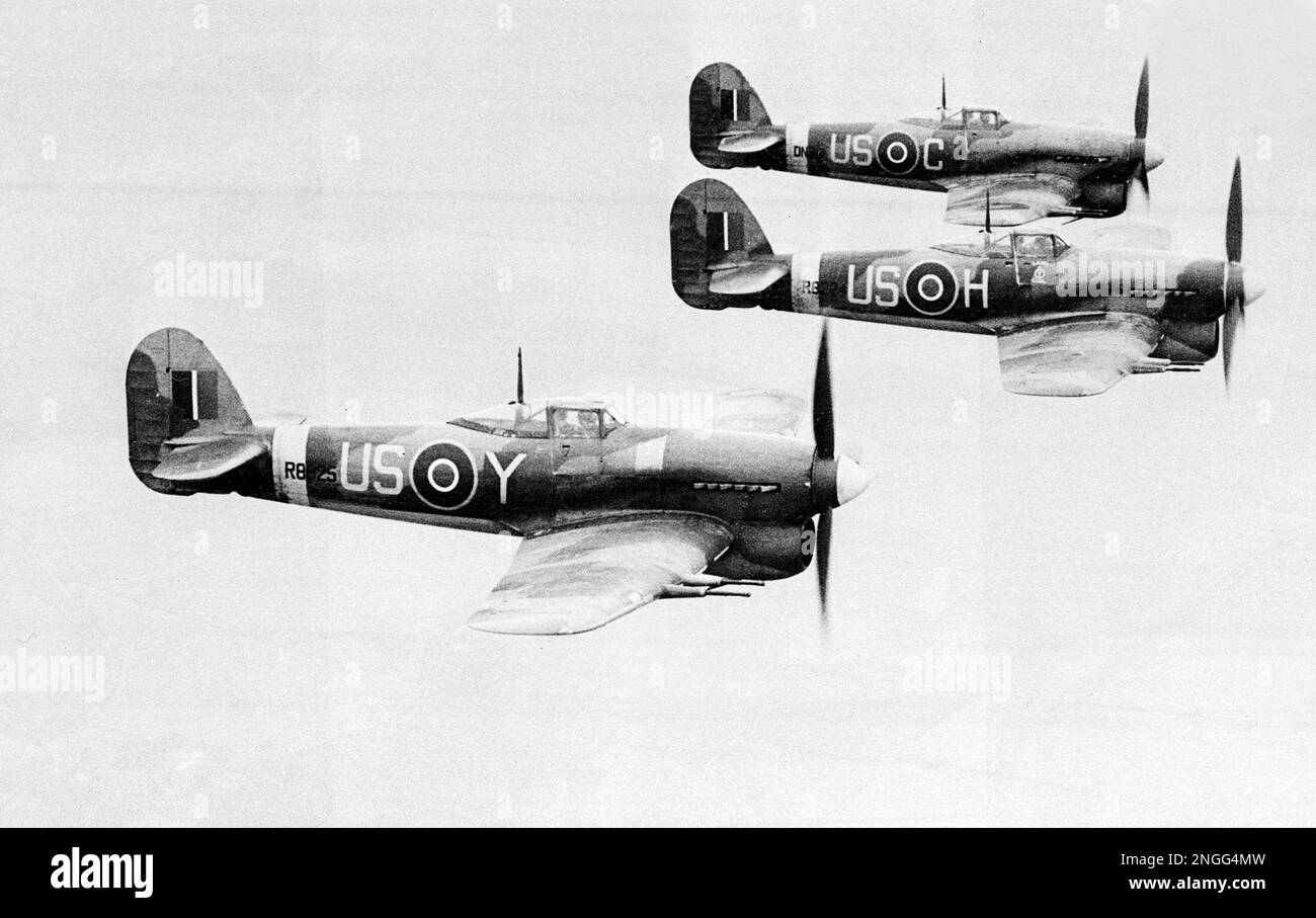 The British Royal Air Force fighter of the type Hawker Typhoon is seen ...