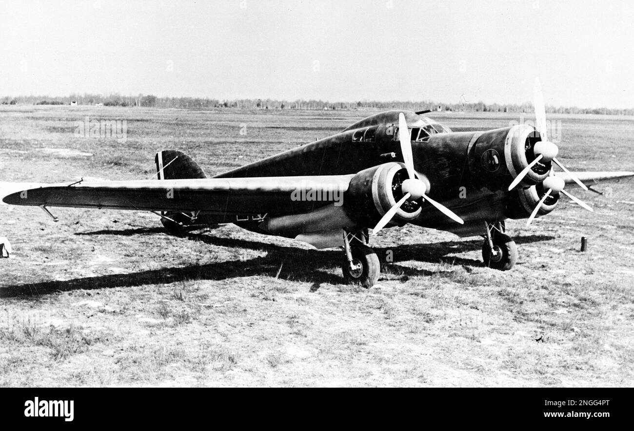 An Italian Royal Air Force three engine bomber of the type Savoia ...