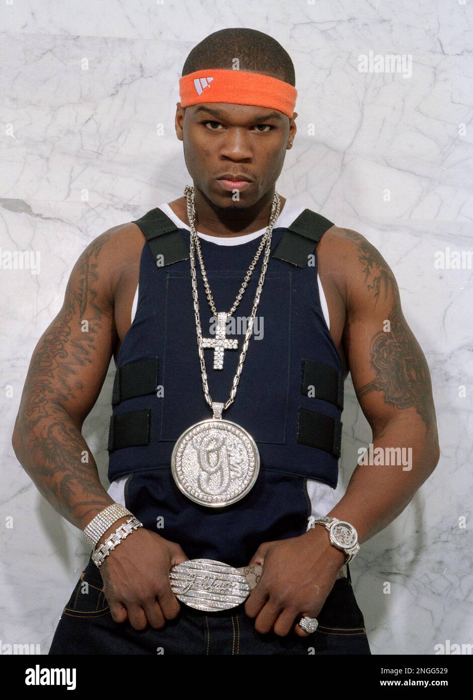 Rapper 50 Cent gestures in New York, Feb. 12, 2003. His debut record ...