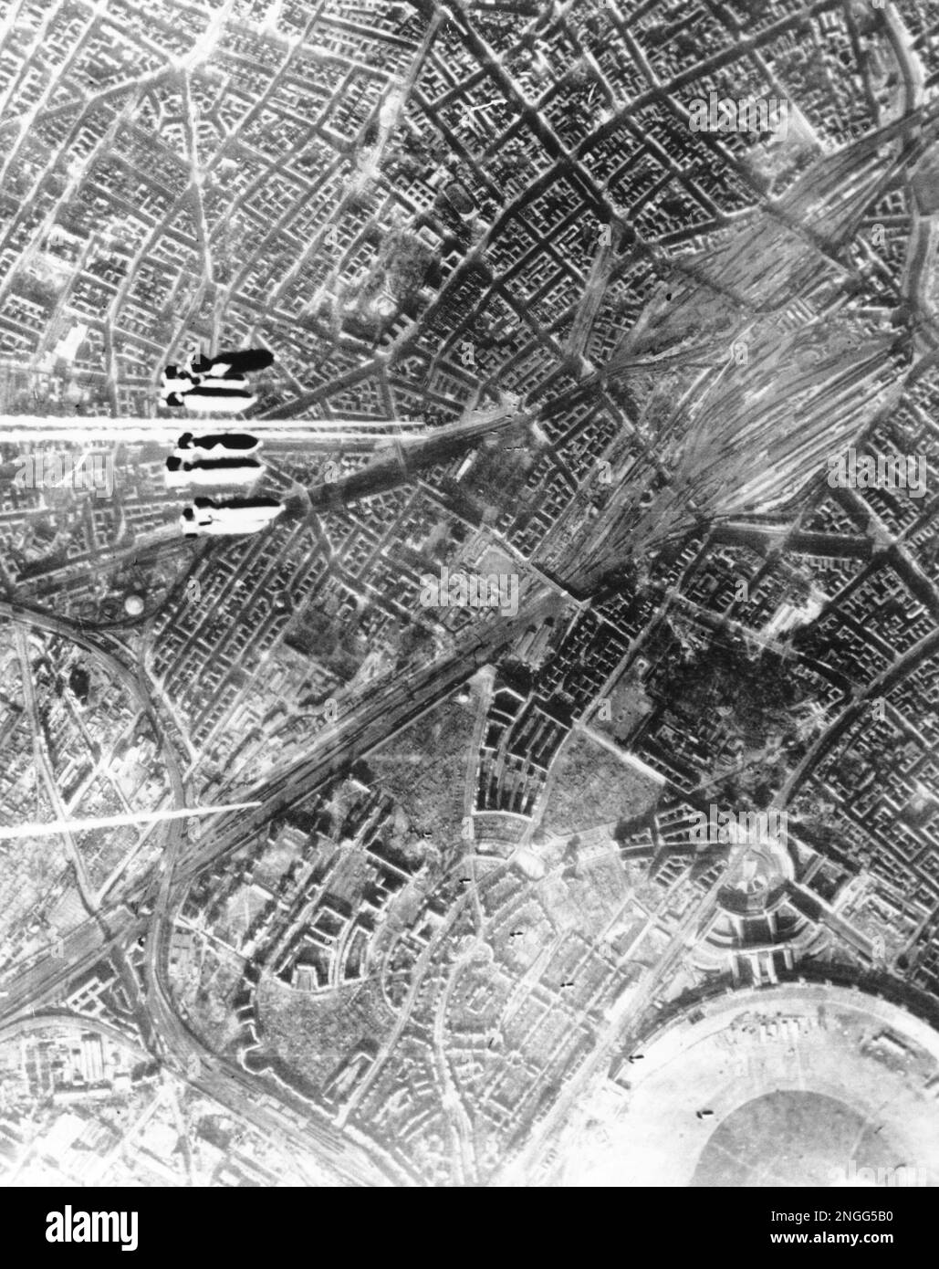 Bombs are dropped from an American B-17 Flying Fortress over the German ...