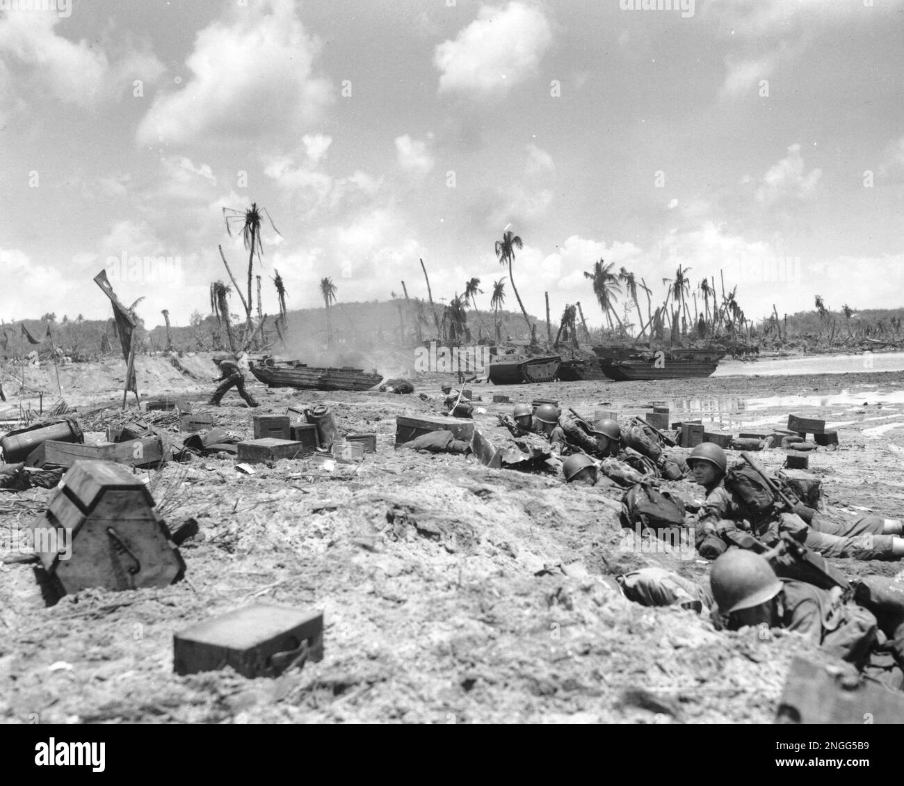 U.S. Marines take advantage of the natural ground cover while ...