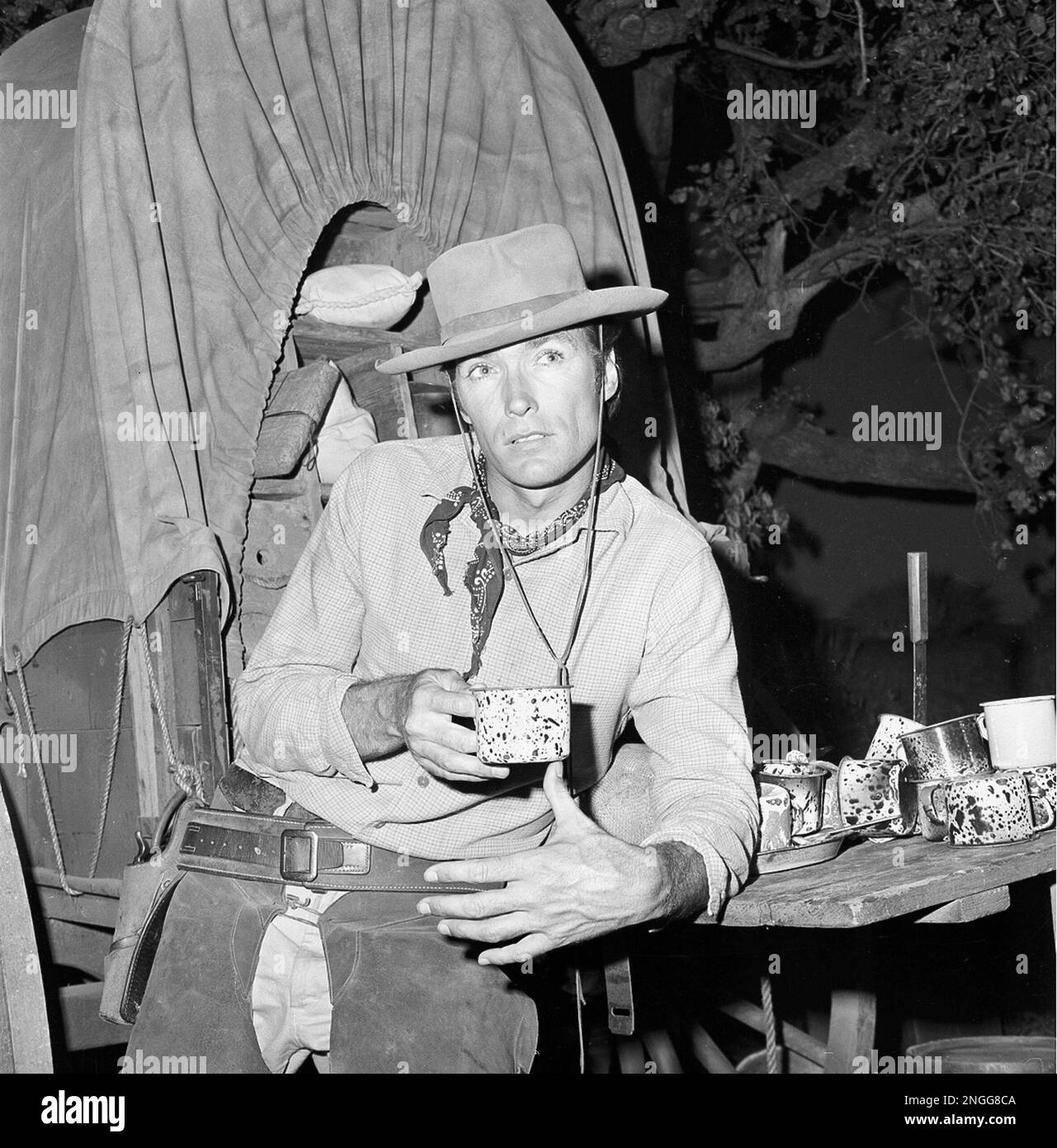 Actor Clint Eastwood is shown as Rowdy Yates in the television series ...
