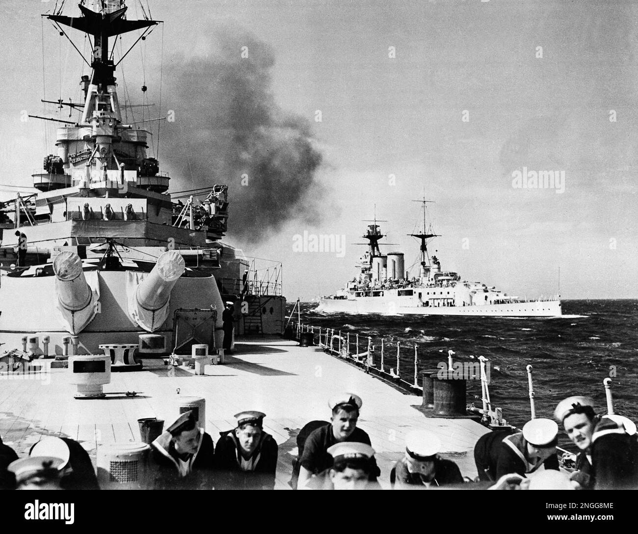 British Navy battle cruiser HMS Repulse, in foreground, and HMS Hood ...