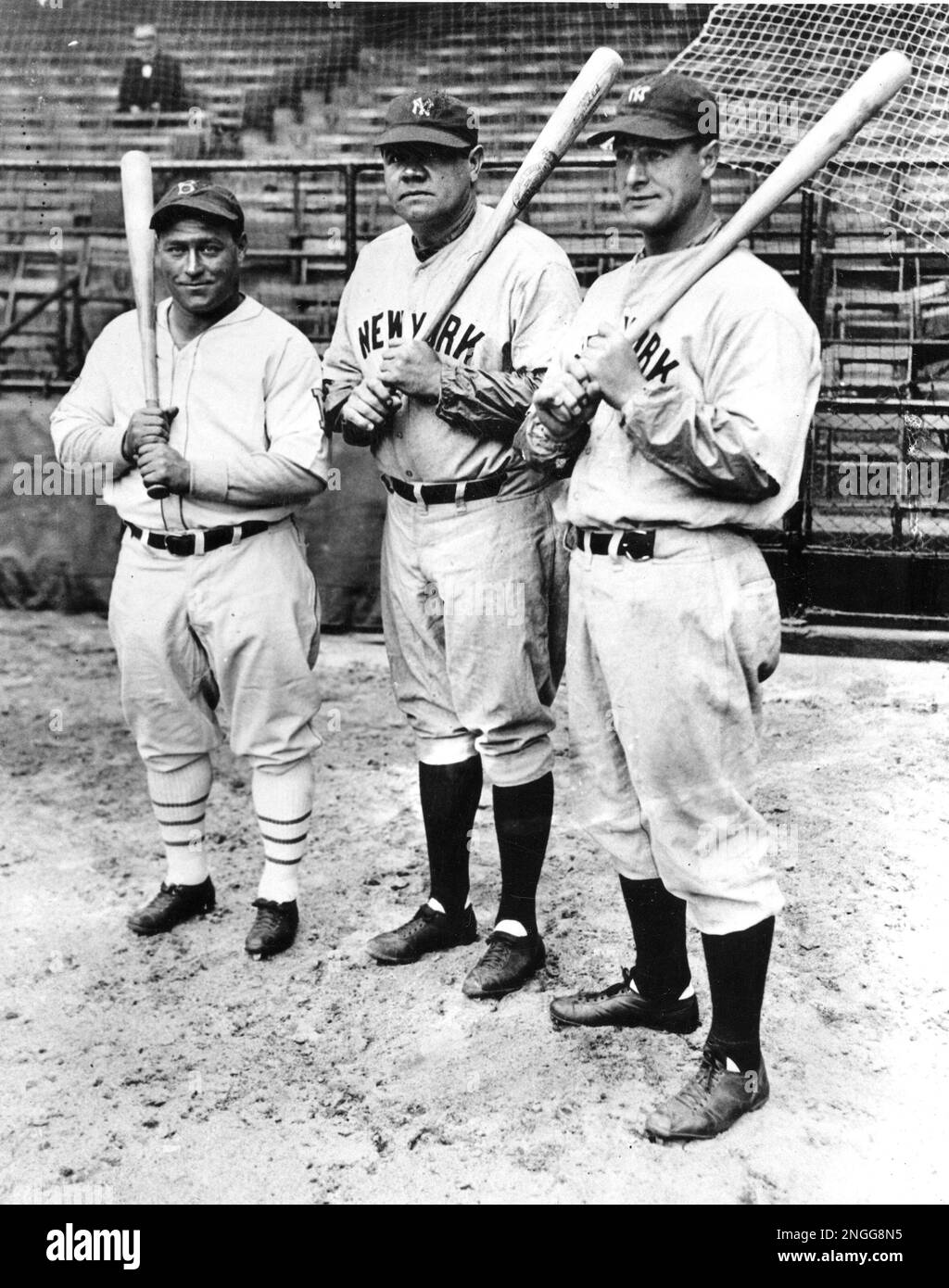 Hack Wilson of the Brooklyn Dodgers, left, Babe Ruth, center and Lou ...