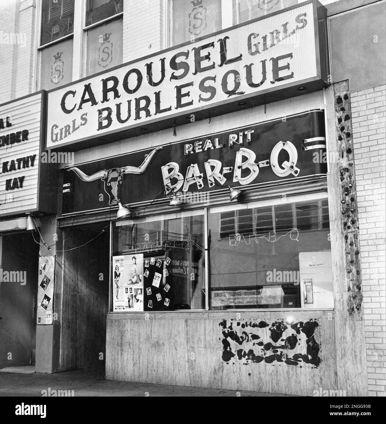 The entrance and marquee of the Carousel burlesque club, located on the ...