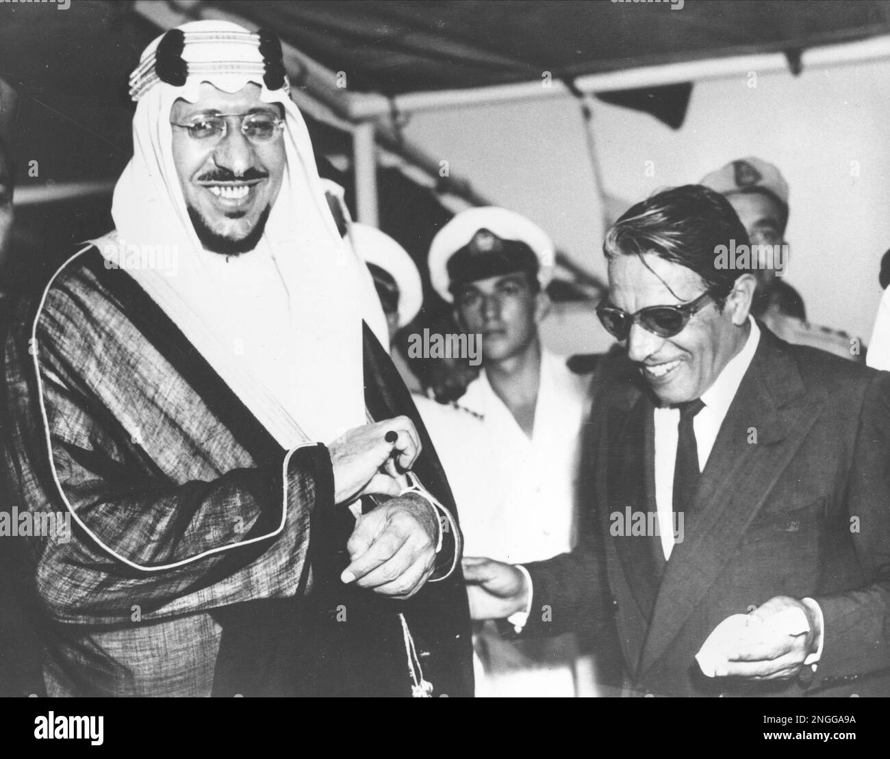 King Saud of Saudi Arabia is seen with Aristotle Onassis, Greek ...