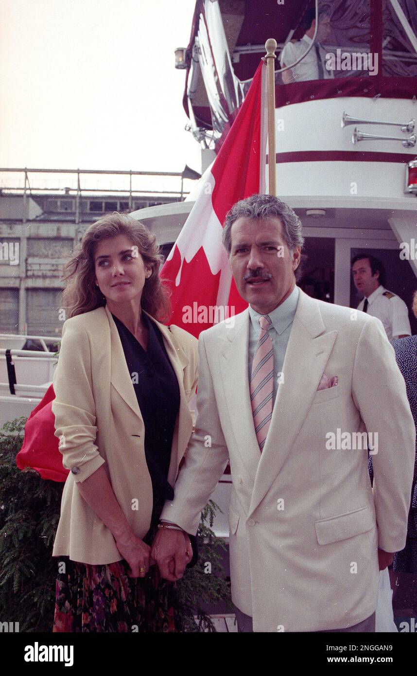 Alex Trebek, the host of the television game show "Jeopardy," poses ...