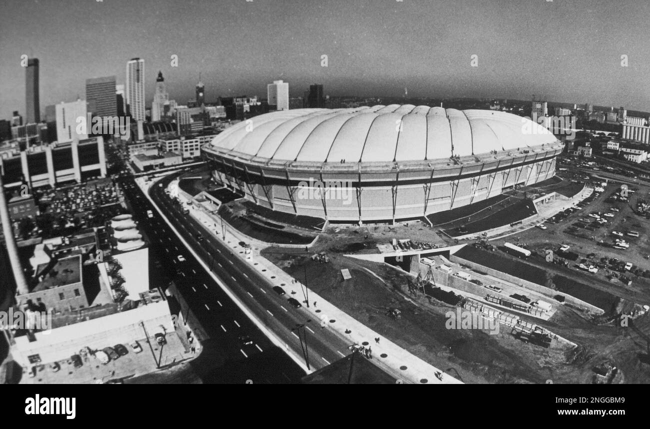 The Humphrey Metrodome is shown under construction in 1982 in ...
