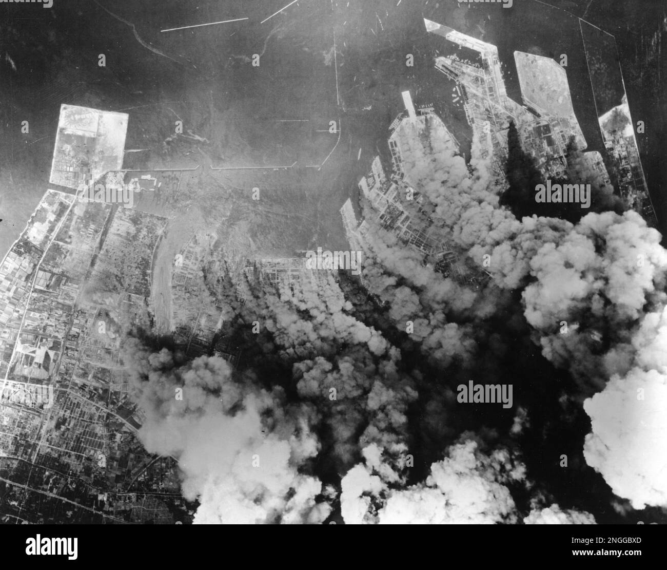 U.S. Army Air Forces B-29 bombers raid targets in Osaka, Japan, on June ...