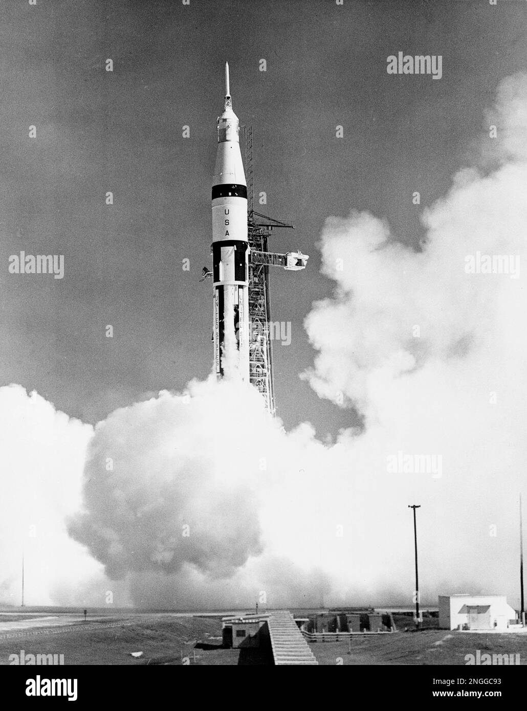 A 224-foot high Saturn IB space vehicle is lifted off at 11:03 a.m. EST ...