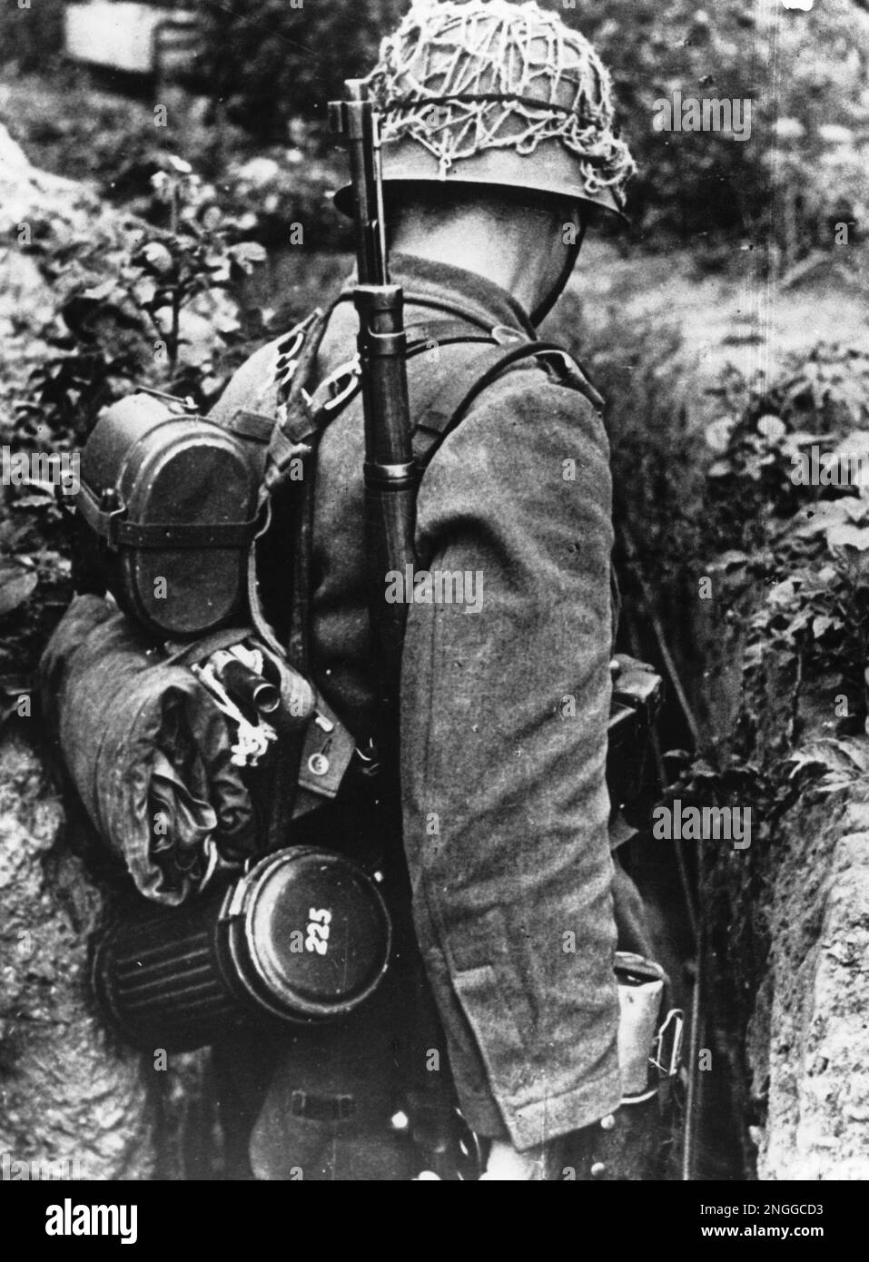 A German soldier is seen in full gear at an unknown location on the ...