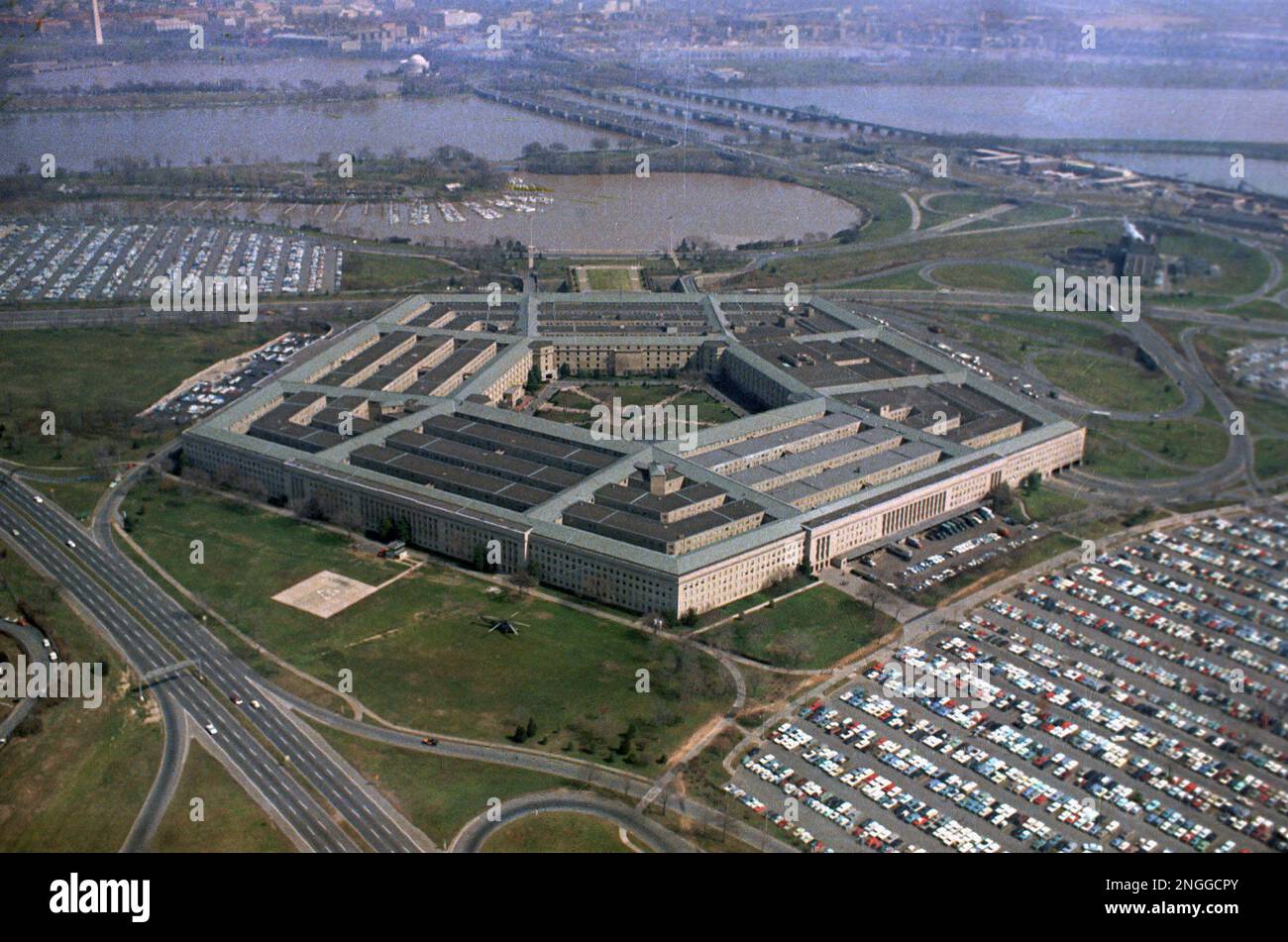 This is an aerial view of the Pentagon, headquarters of the United ...
