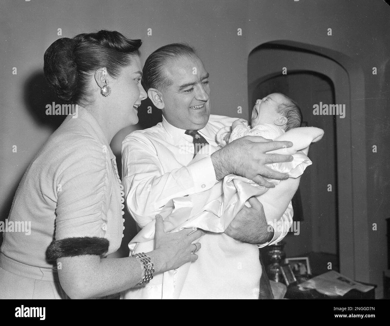 Sen. Joseph McCarthy and his wife, Jean, introduce their five-week-old ...