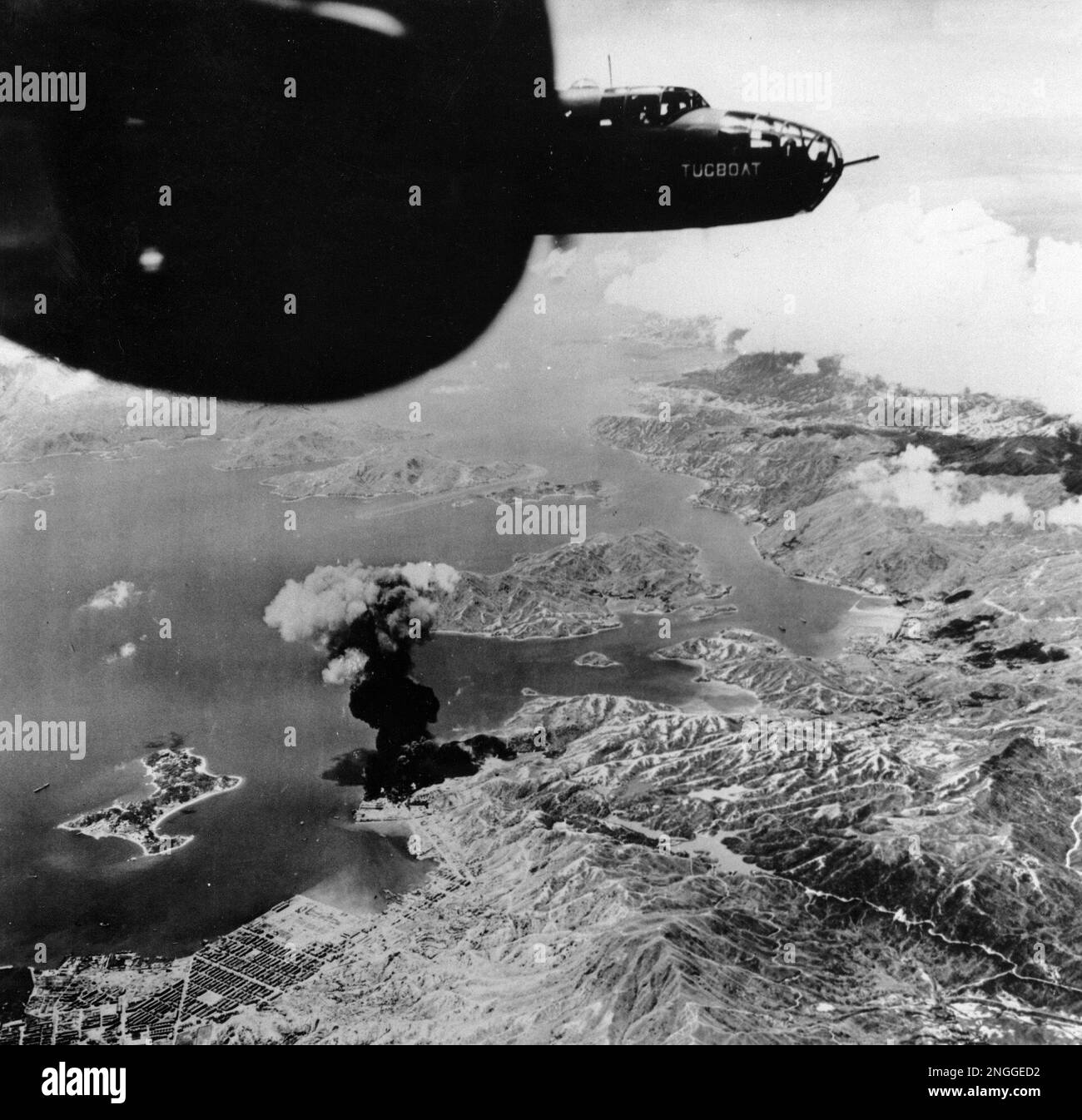 Mitchell bombers of the U.S. Army 14th Air Force set fires to oil ...