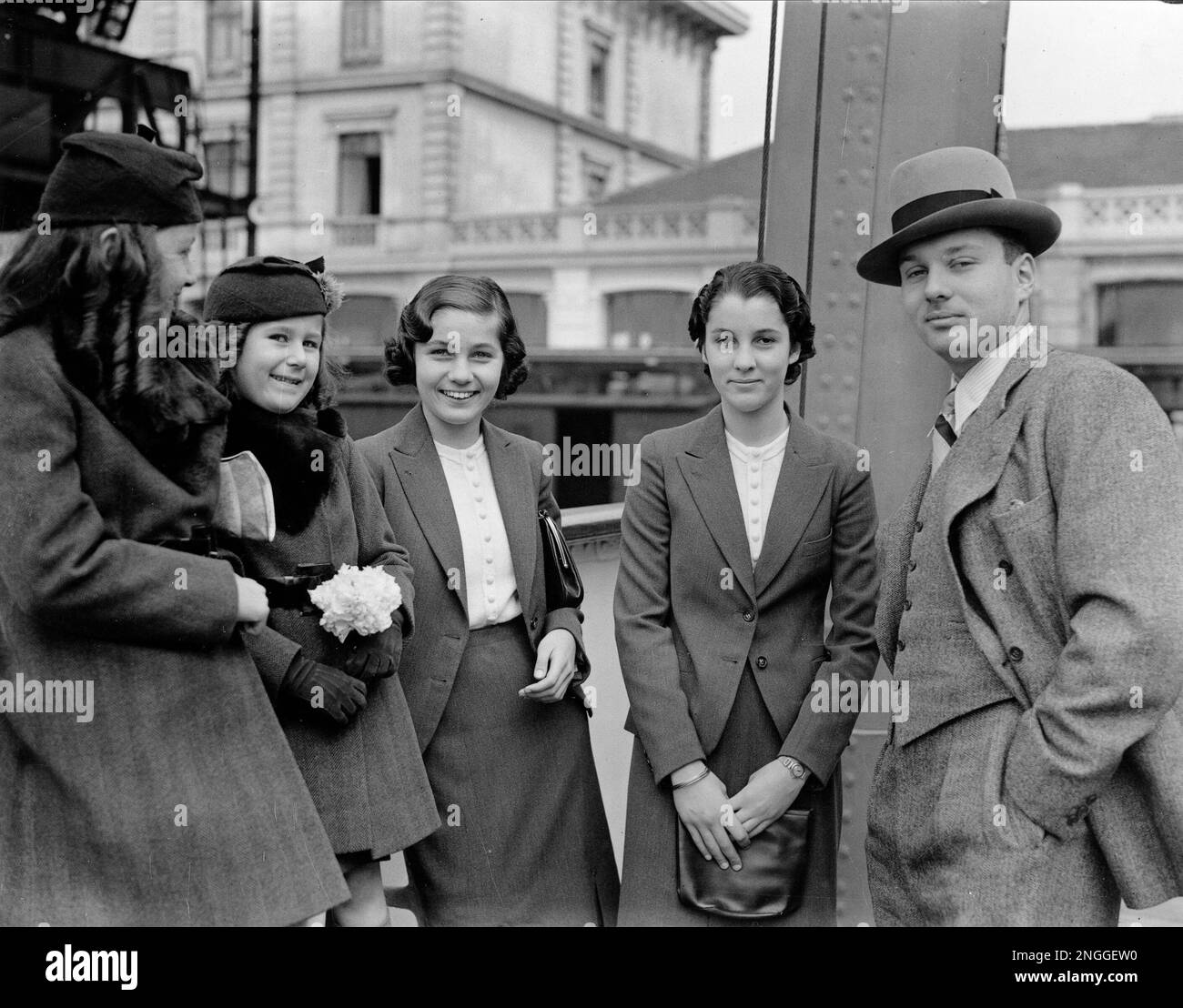King Farouk of Egypt is accompanied by his four sisters, from left ...