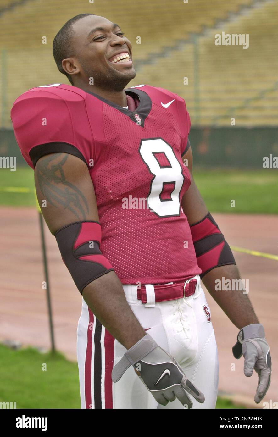 Stanford runningback Kerry Carter laughs during Media Day on the ...