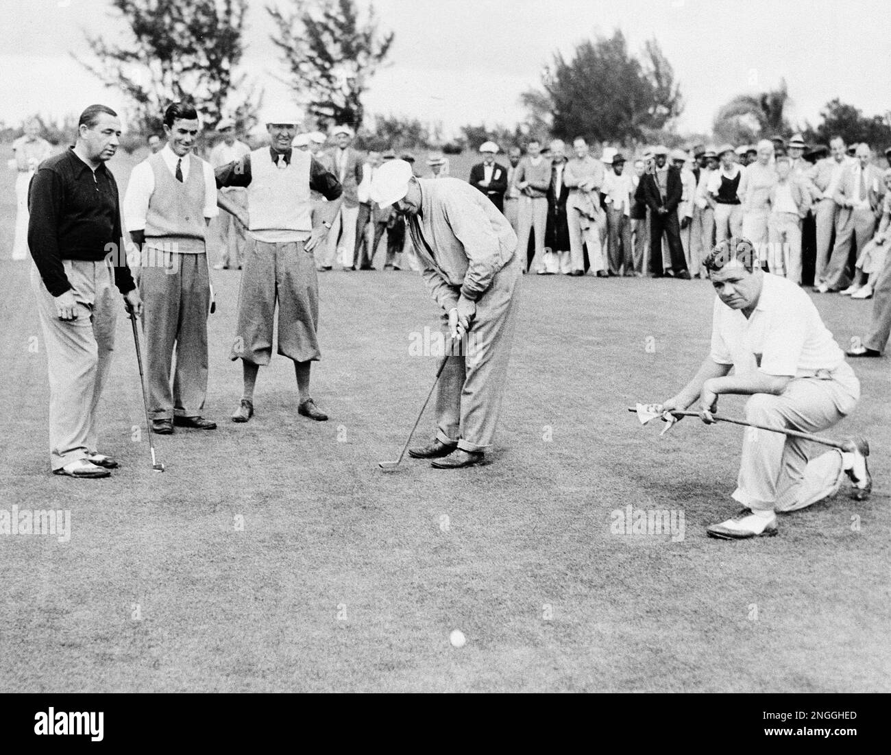 Babe Ruth, far right, acts as referee in the International Four Ball ...
