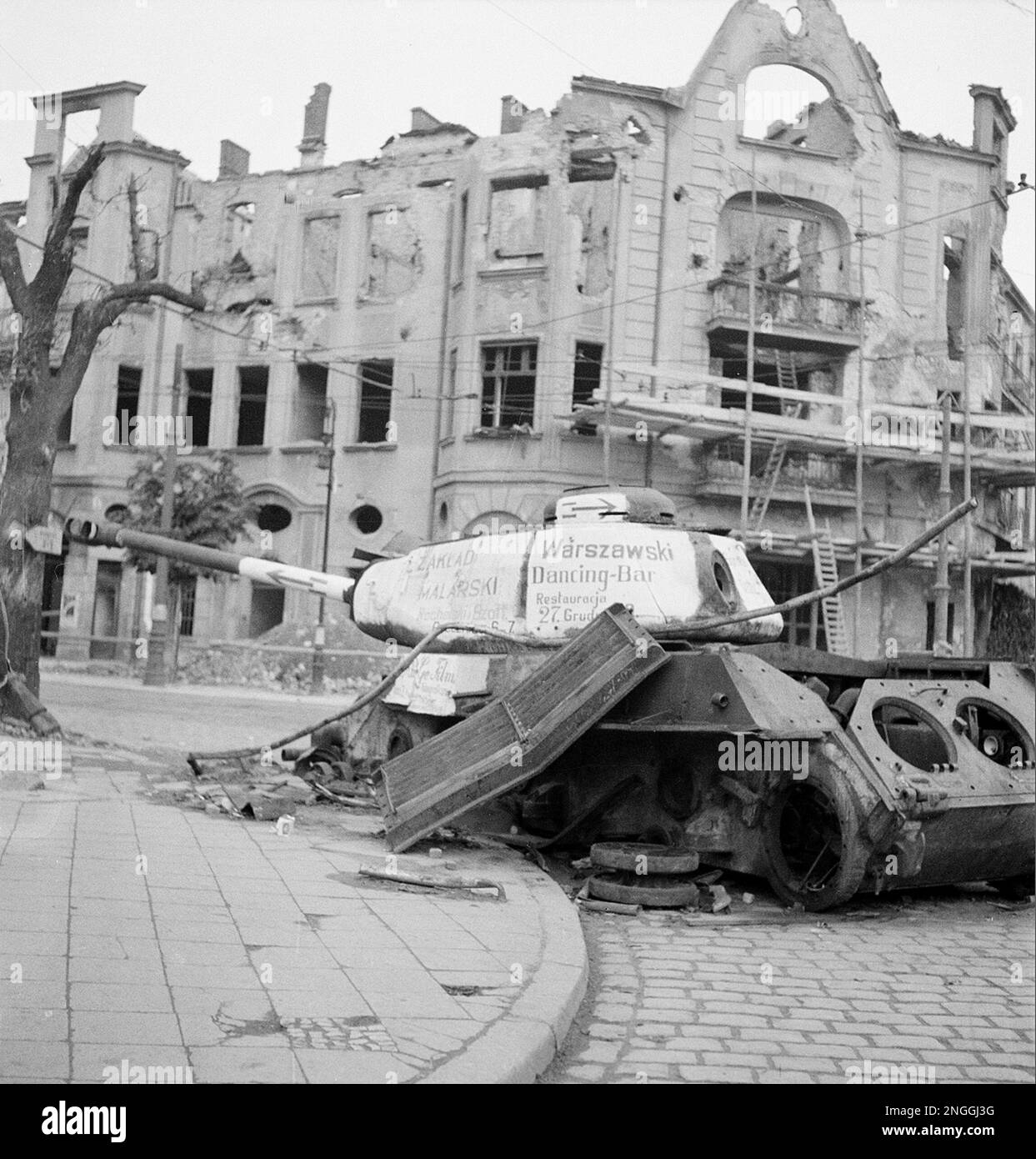 A wrecked tank abandoned at the corner of Marszal Focha and ...