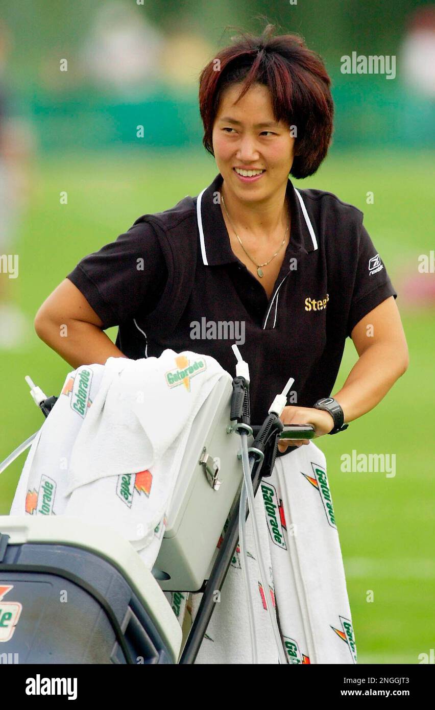Pittsburgh Steelers trainer Ariko Iso, 31, rolls out a water cart ...