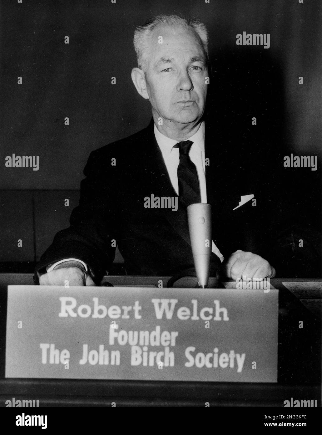Robert Welch, founder and president of the John Birch Society, is shown ...