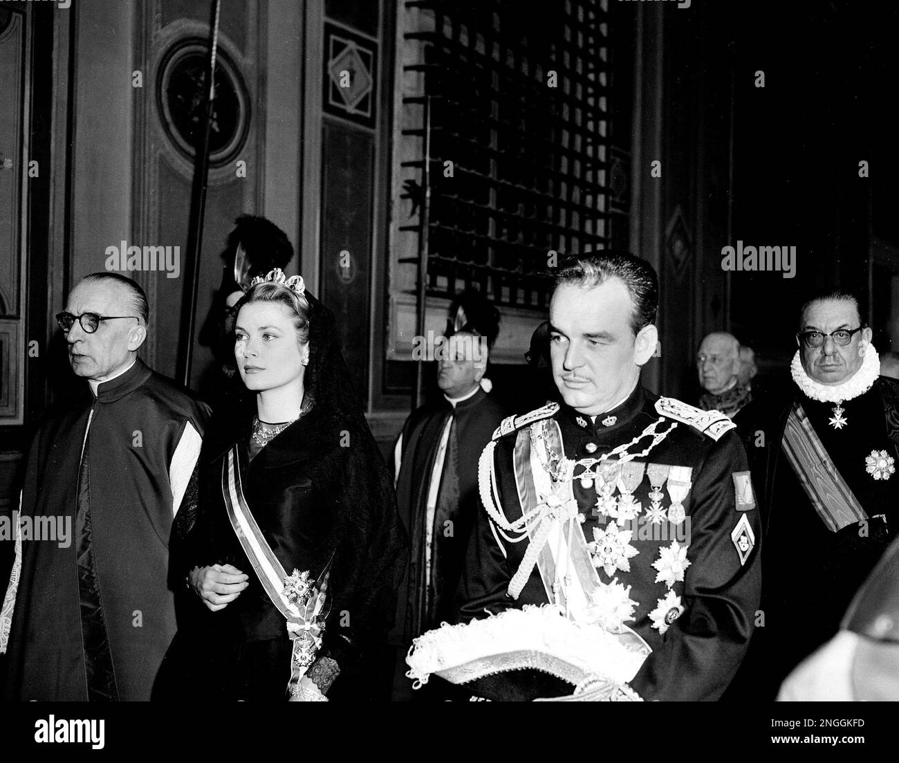 Princess Grace and Prince Rainier of Monaco walk in the logge of ...