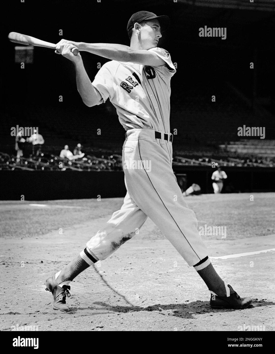 Ted Williams is at bat at Fenway Park in Boston, Ma., on June, 15, 1939 ...