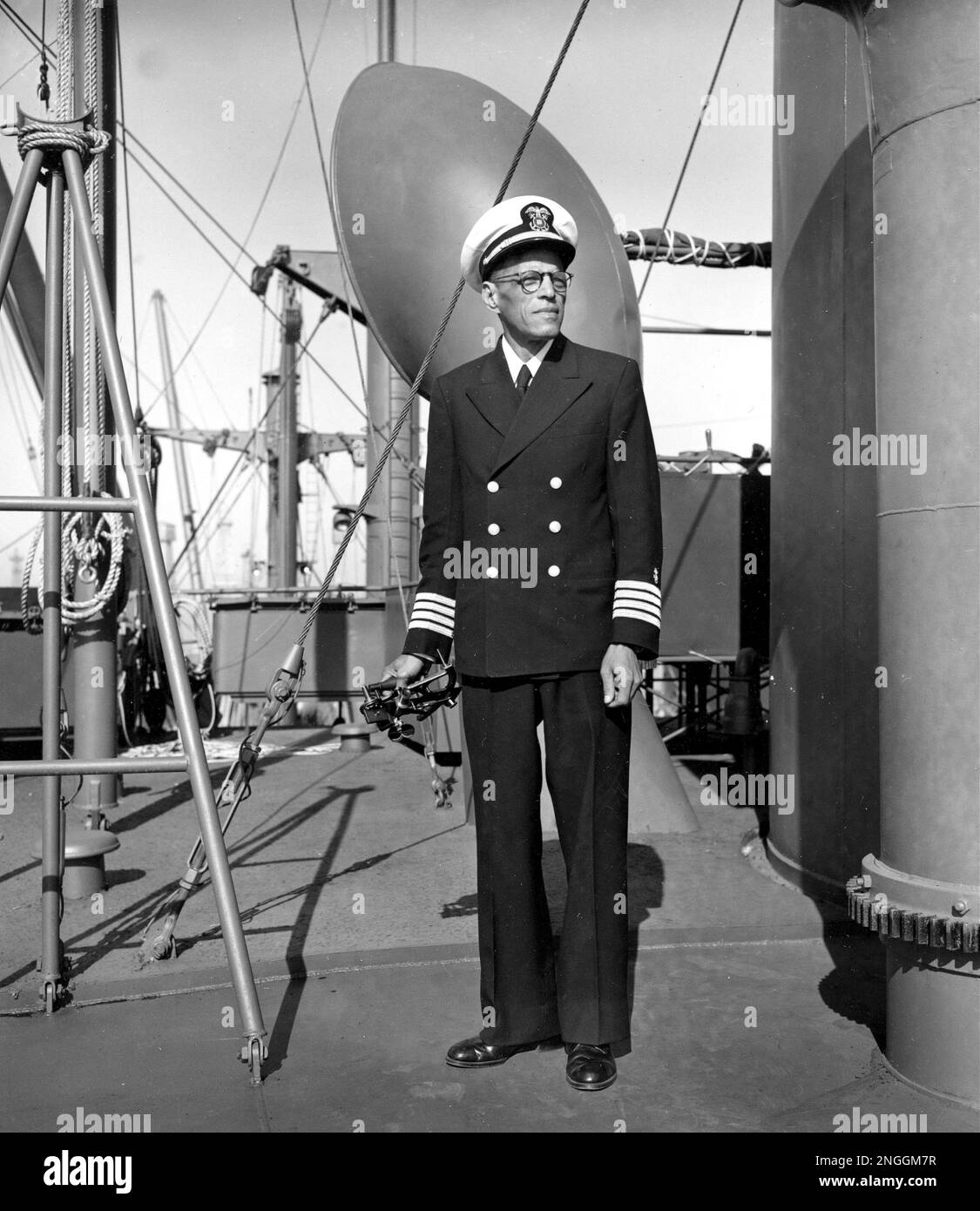 Capt. Hugh Mulzac, America's only black shipmaster, is shown aboard his ...