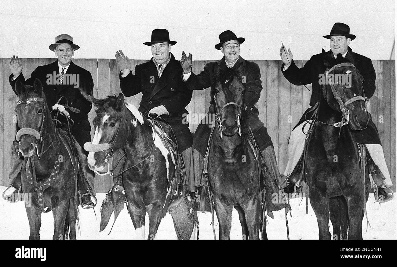 The Four Horsemen of the 1924 football team pose on horseback on the ...